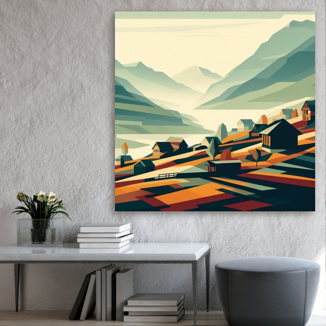 Bosnia and Hercegovina Countryside Bih Balkan Landscape Cubism Wall Art ...