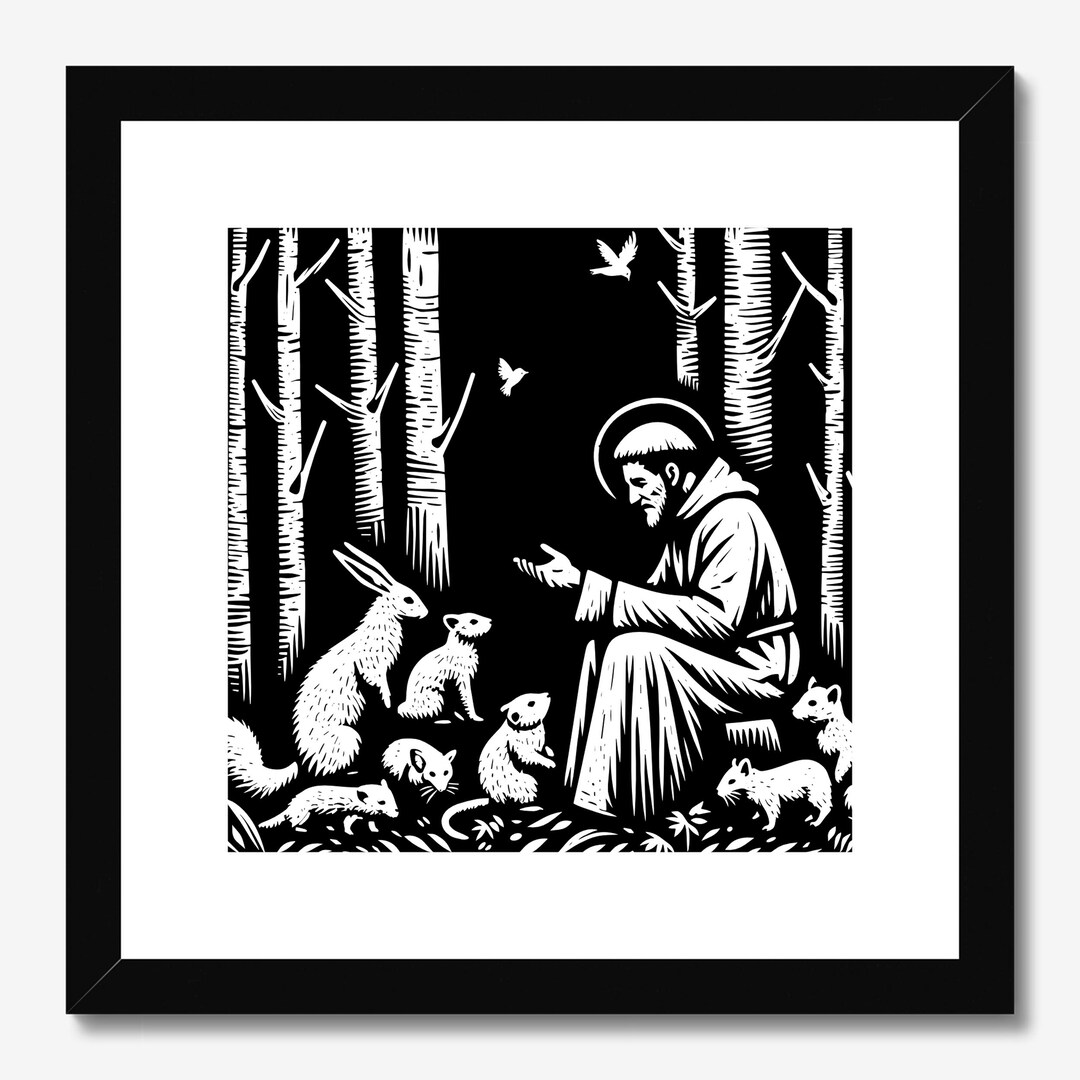 Handcrafted St. Francis Linocut Print: Minimalist Christian Art, 4x4 ...