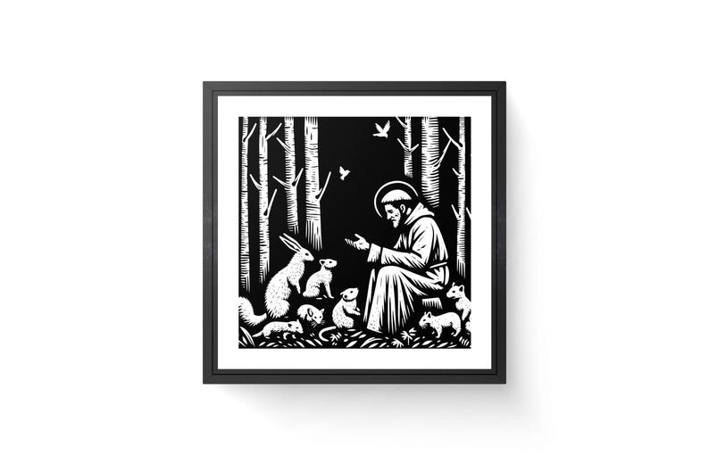 Handcrafted St. Francis Linocut Print: Minimalist Christian Art, 4x4 ...