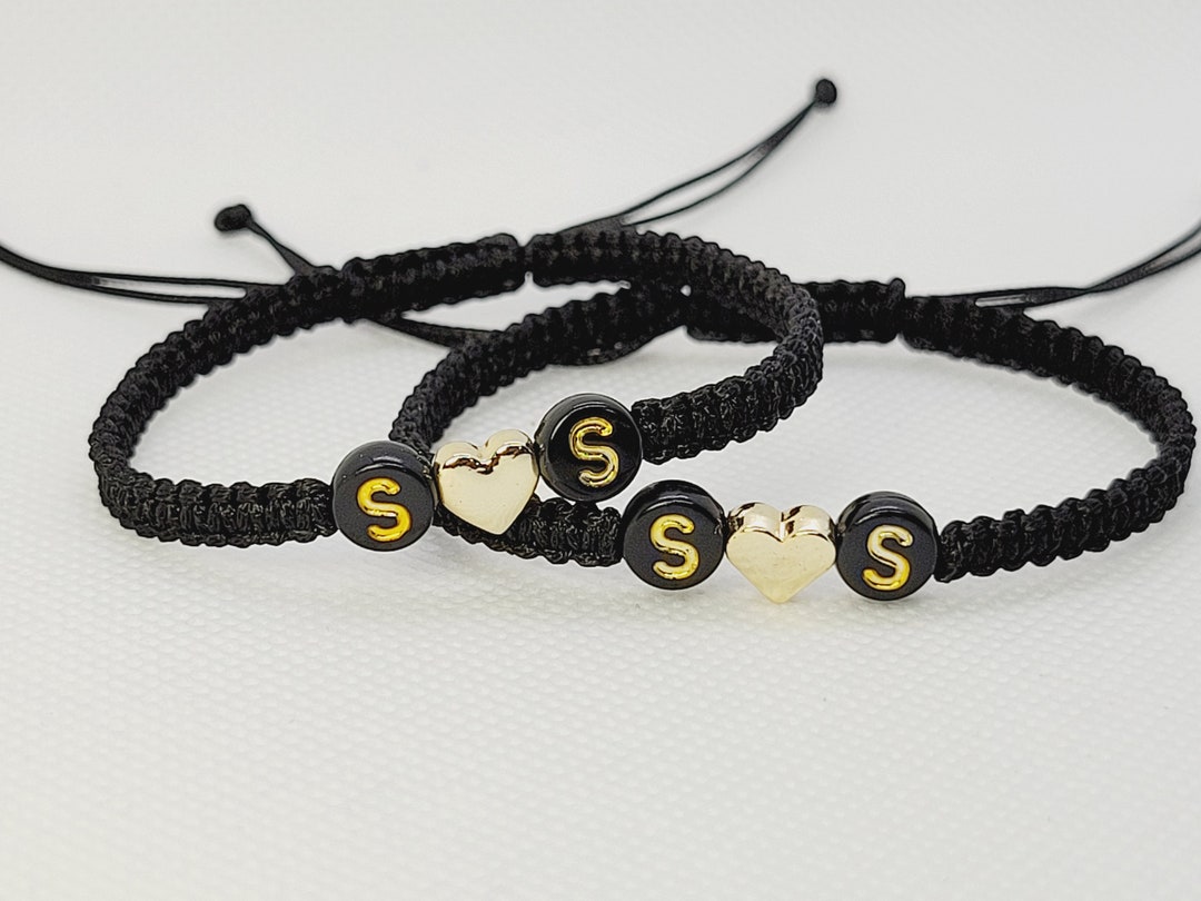 Personalized Initial Couple Bracelets: Gold Heart, Custom Partner Gift ...