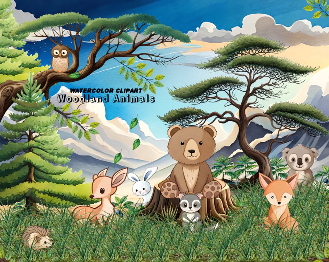 Woodland Animals Watercolor Clipart, Forest Animals Clip Art, Deer ...