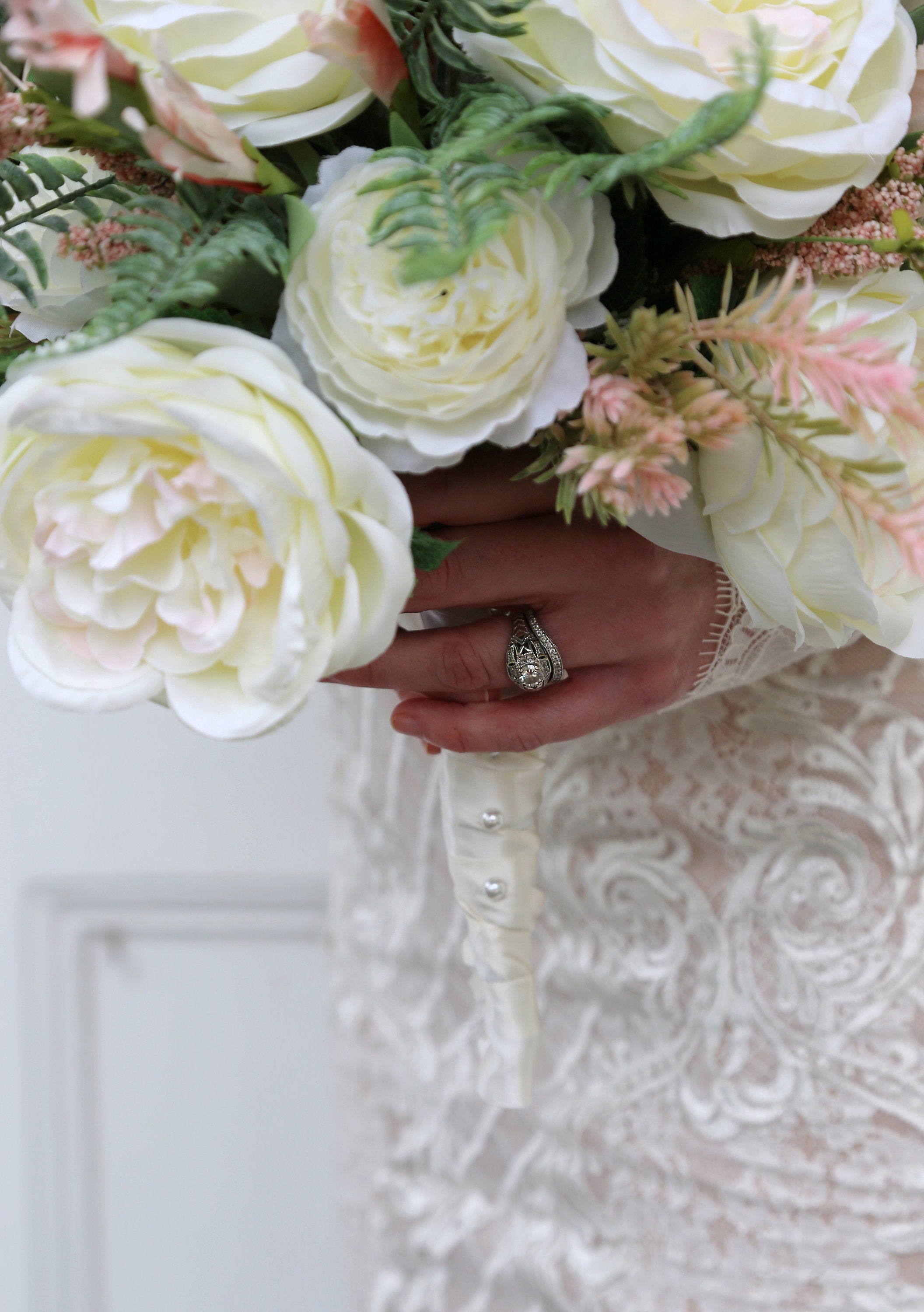 Blushing Bride Cream Garden Roses Fern Ranunculus Rosemary Wrist ...