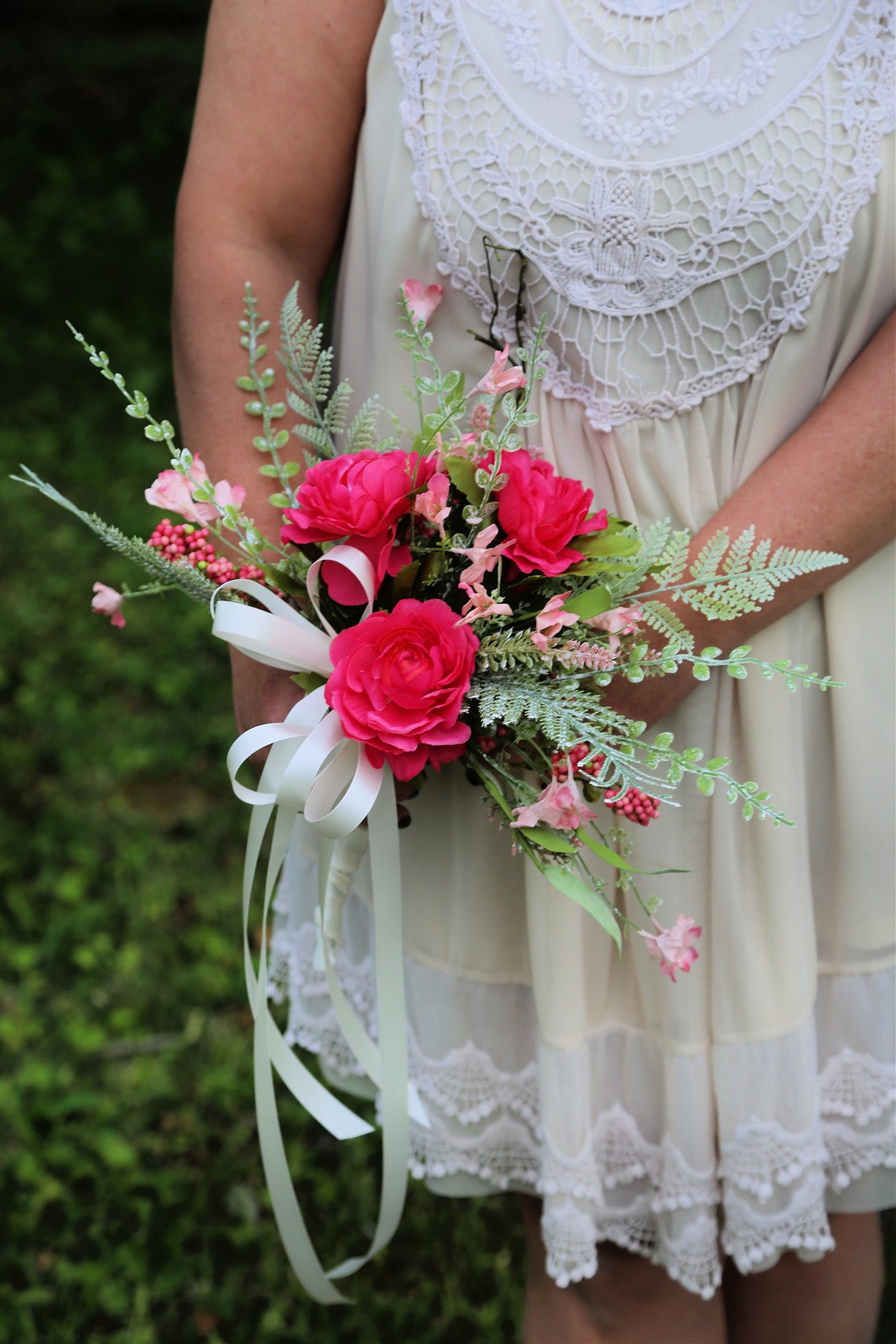 Hot Pink High Style Ranunculus Fern Berries Wrist Corsage - Etsy