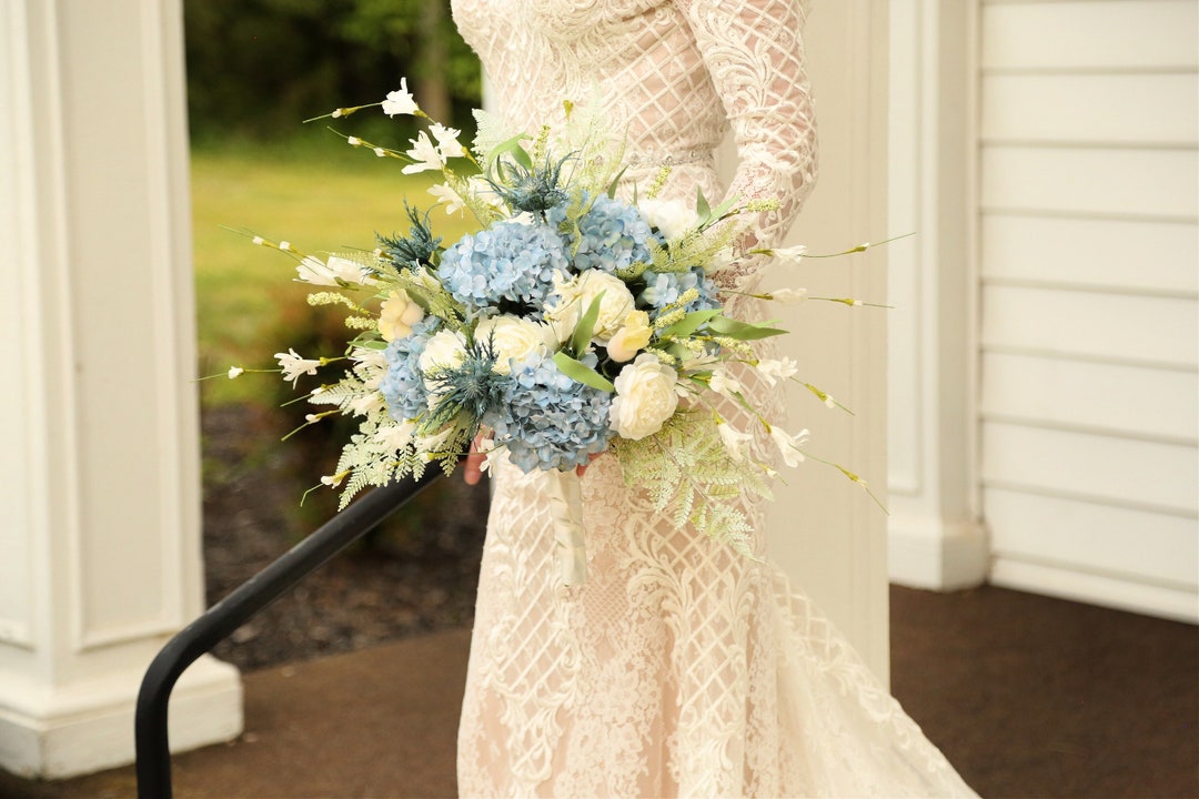 Something Blue Powder Blue Hydrangea Ranunculus Thistle Fern Brides ...