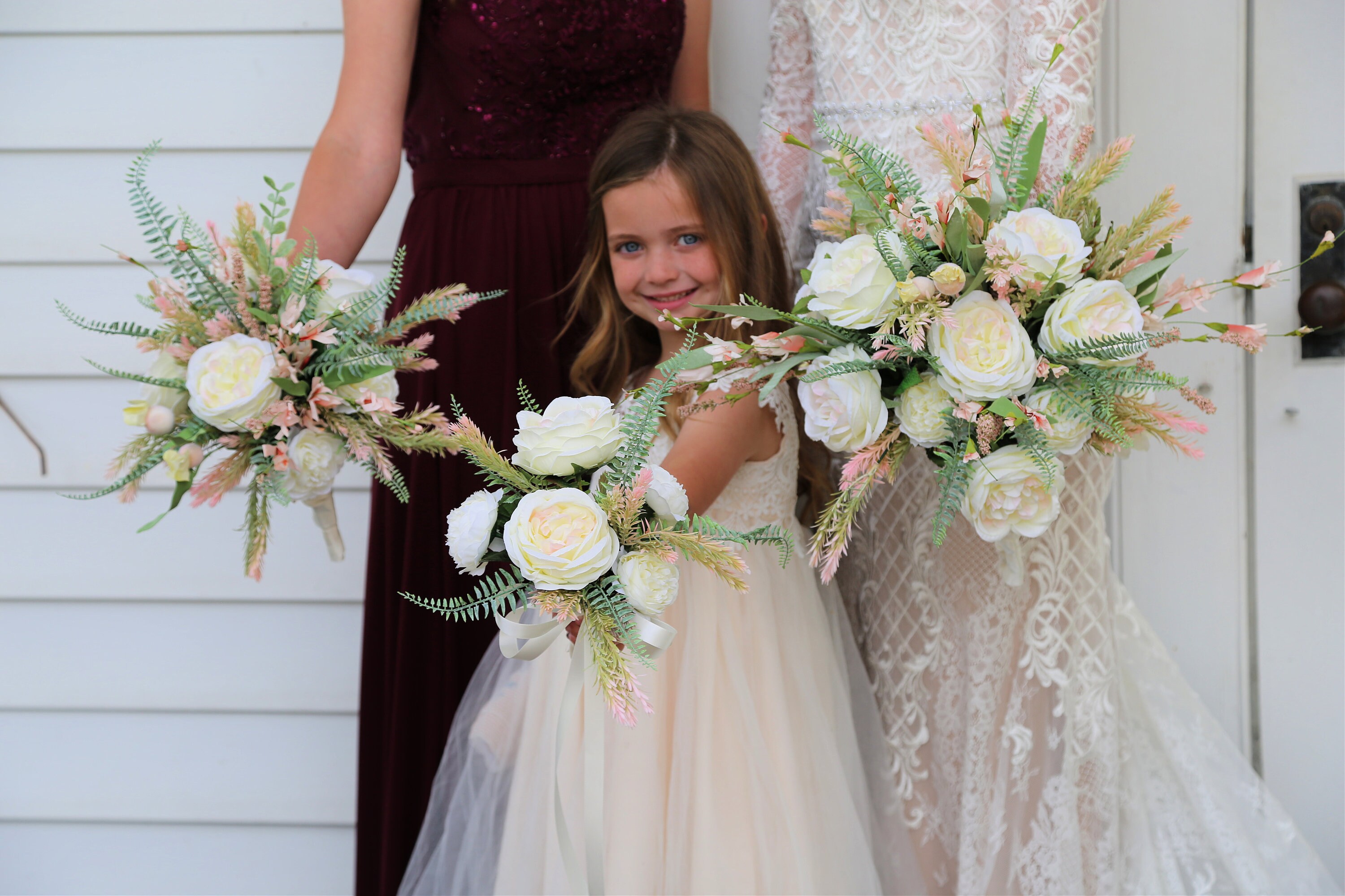 Blushing Bride Cream Garden Roses Fern Ranunculus Rosemary Wrist ...