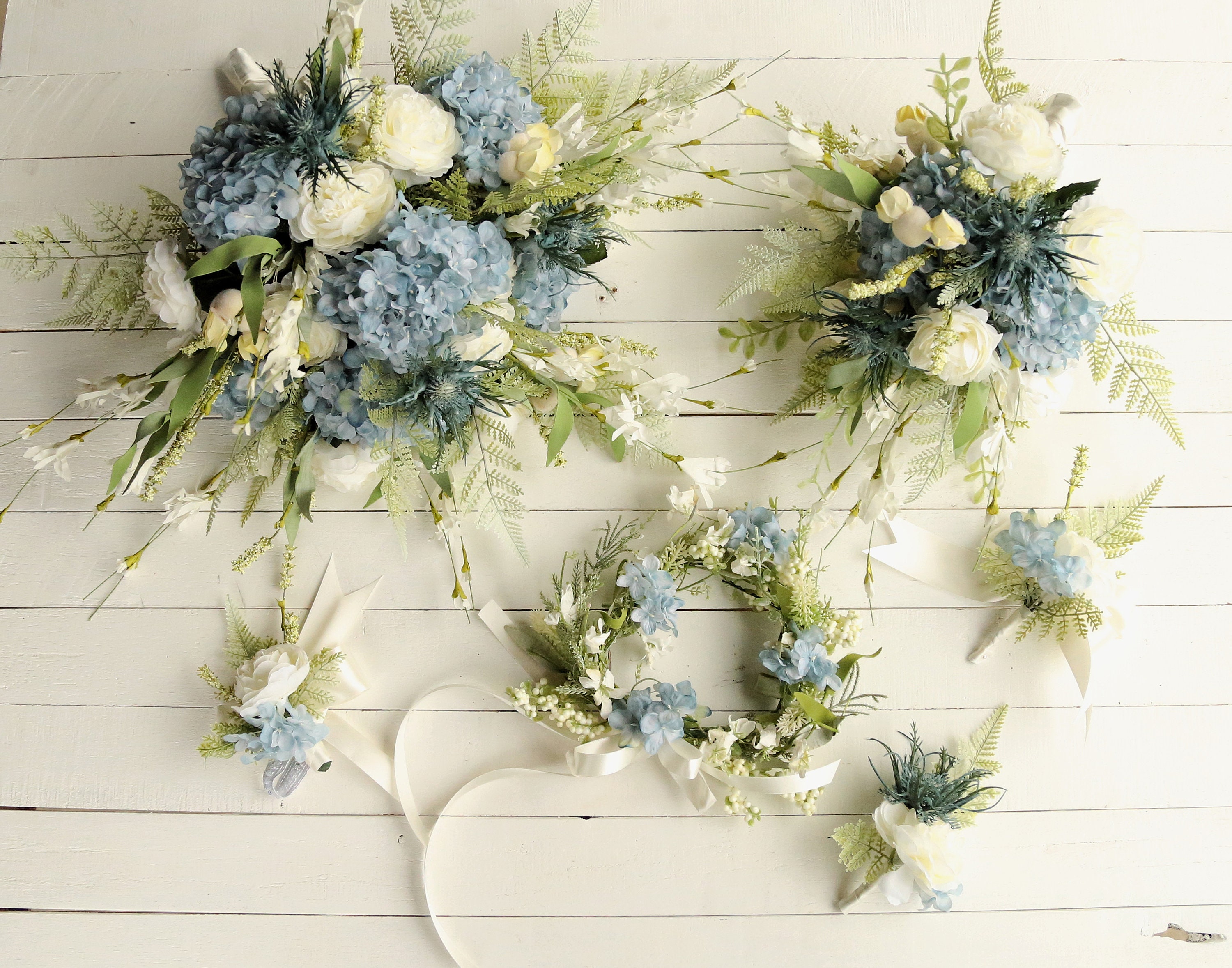 Something Blue Powder Blue Hydrangea Ranunculus Thistle Fern - Etsy