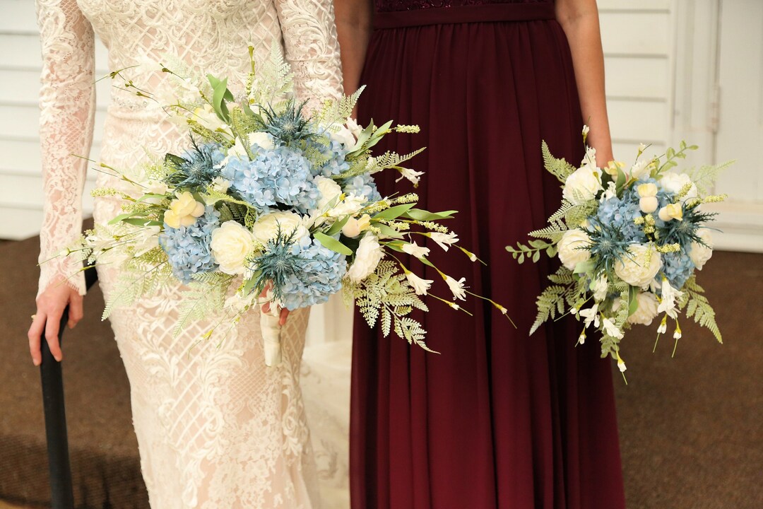 Something Blue Powder Blue Hydrangea Ranunculus Thistle Fern - Etsy