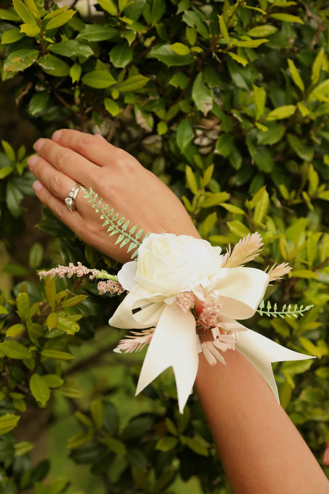 Blushing Bride Cream Garden Roses Fern Ranunculus Rosemary Wrist ...