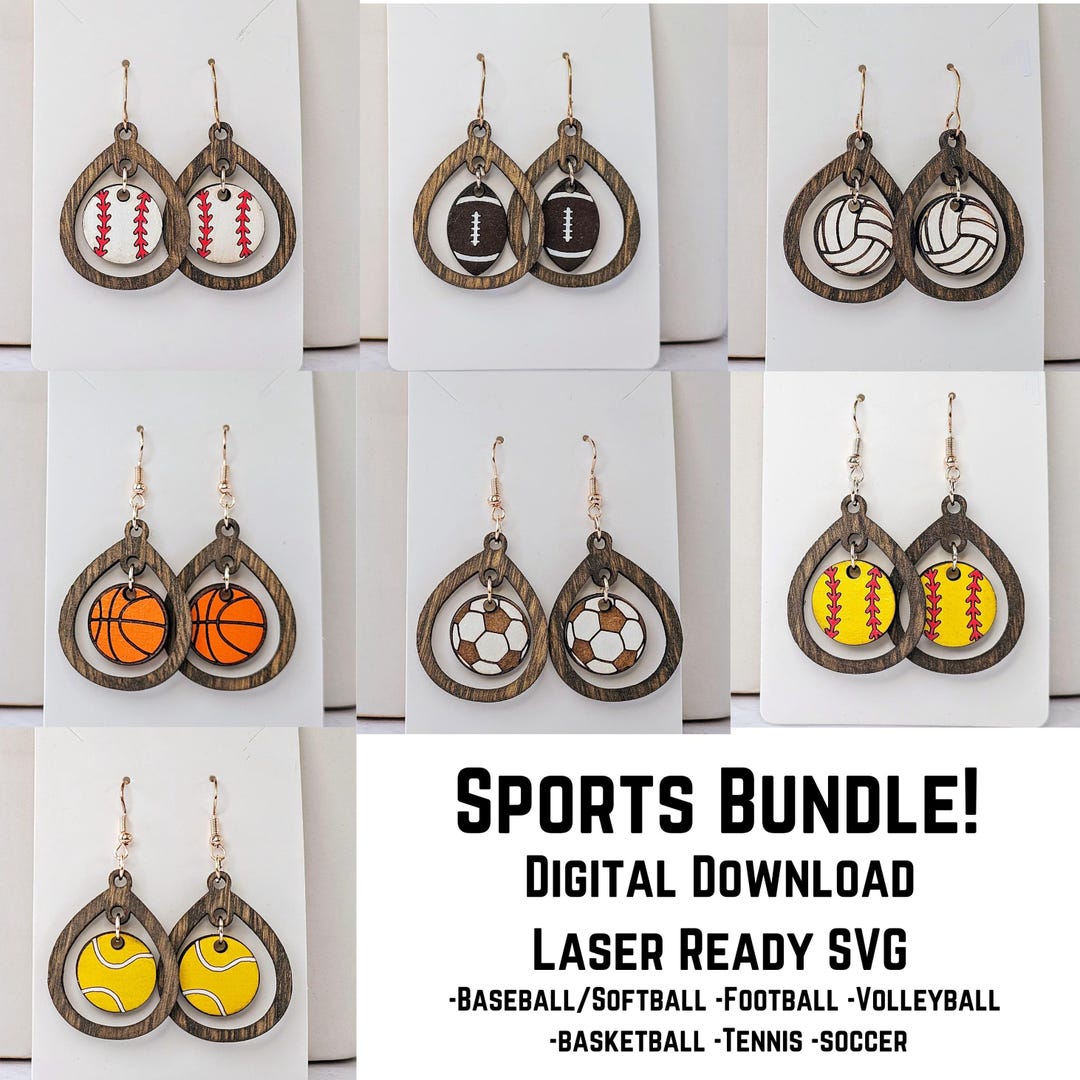 Sports Bundle Earrings SVG| Digital Download | Laser File | Basketball ...