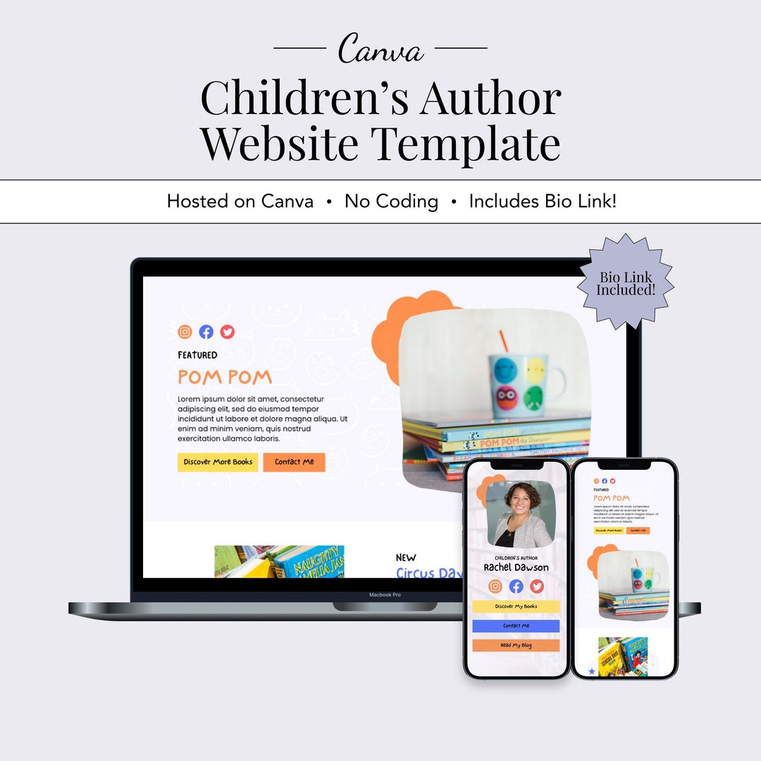 Author Website Template, Author Website Design, Writer Website Template, Canva Website Template ...