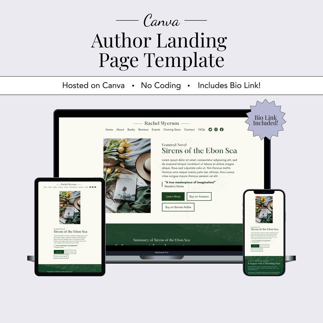Author Website Template, Author Website Design, Writer Website Template, Canva Website Template ...