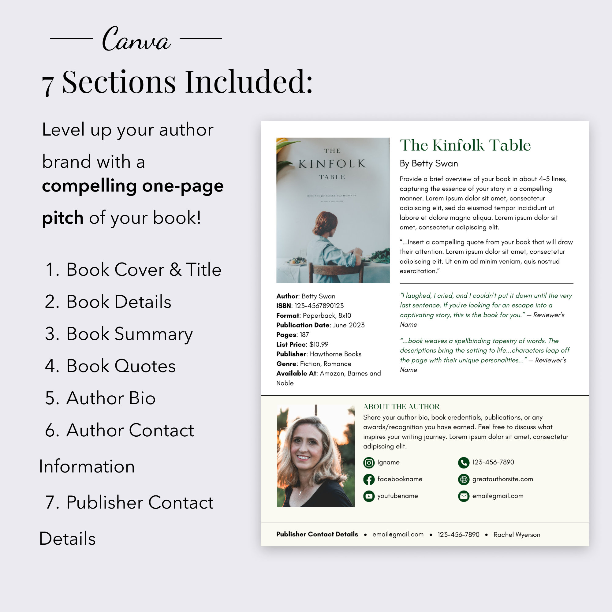 Writer and Author One-page Selling Sheet, Minimalist Light-themed Sell ...