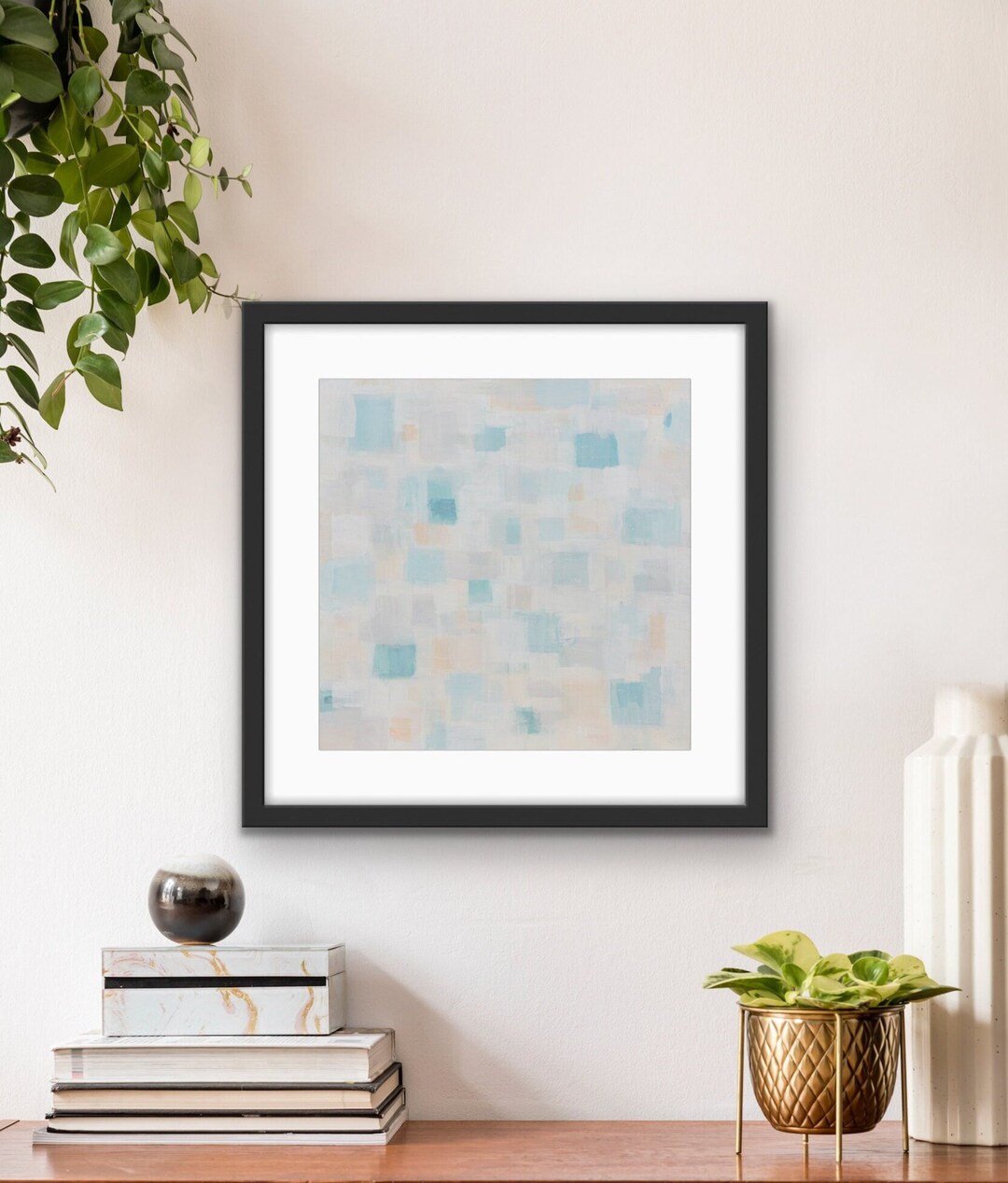Calm Azure Composition 'misty Mosaic' Art Print, Soothing Blue Squares ...