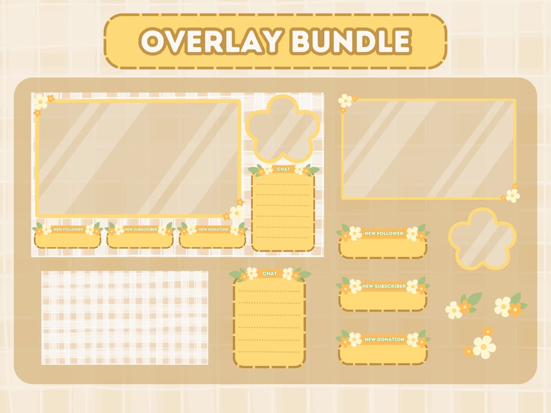 Stream Overlay Bundle for Twitch, Cute Yellow Flower Theme Overlay ...