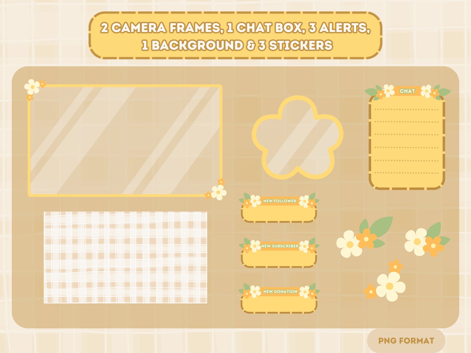 Stream Overlay Bundle for Twitch, Cute Yellow Flower Theme Overlay ...