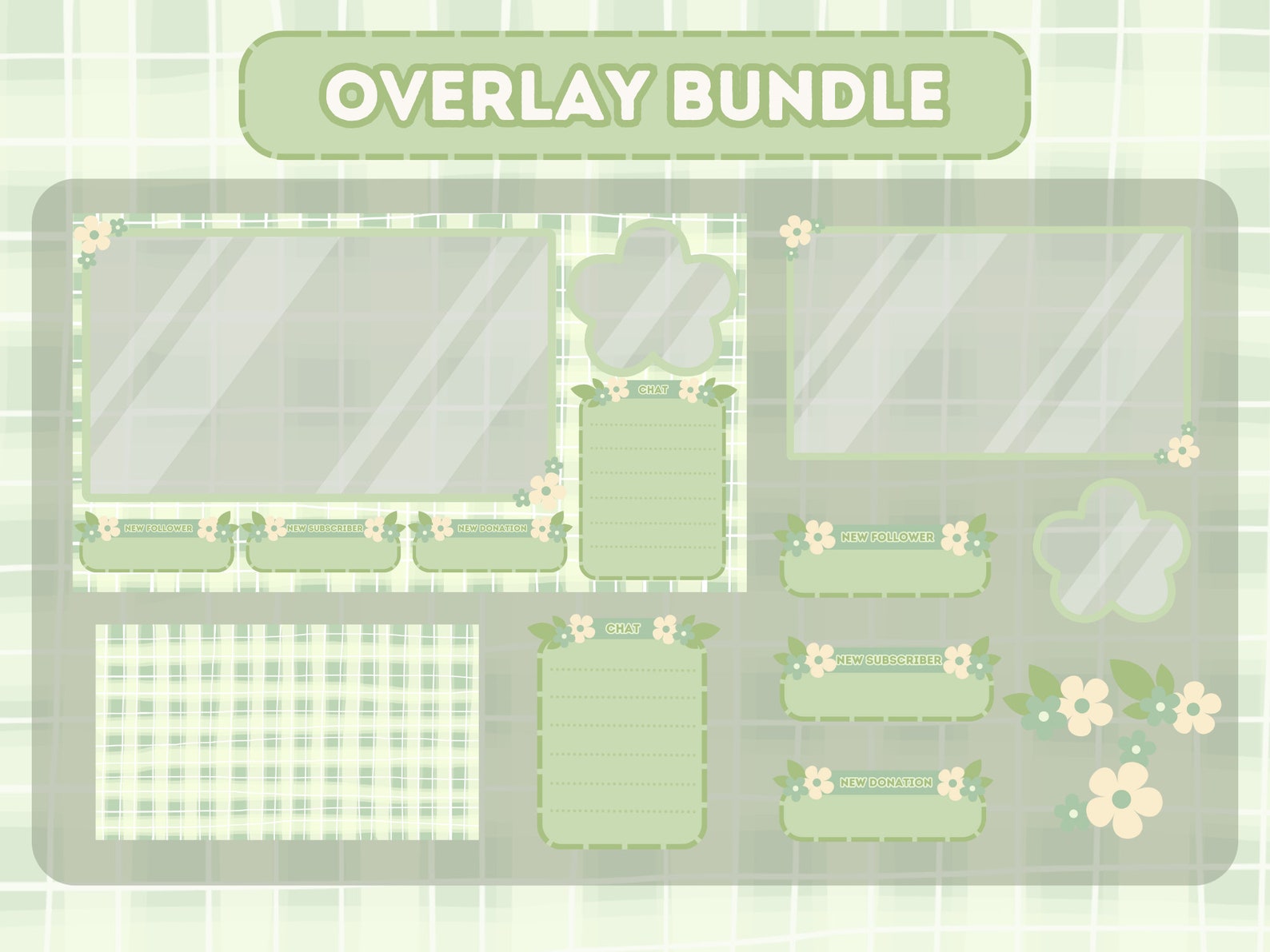 Stream Overlay Bundle for Twitch, Cute Sage Flower Theme Overlay, Soft ...