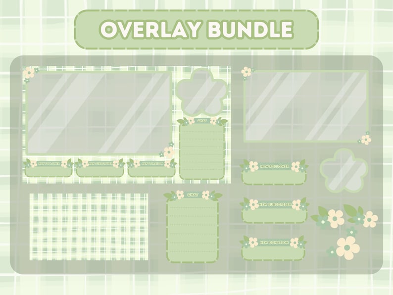 Stream Overlay Bundle for Twitch, Cute Sage Flower Theme Overlay, Soft ...