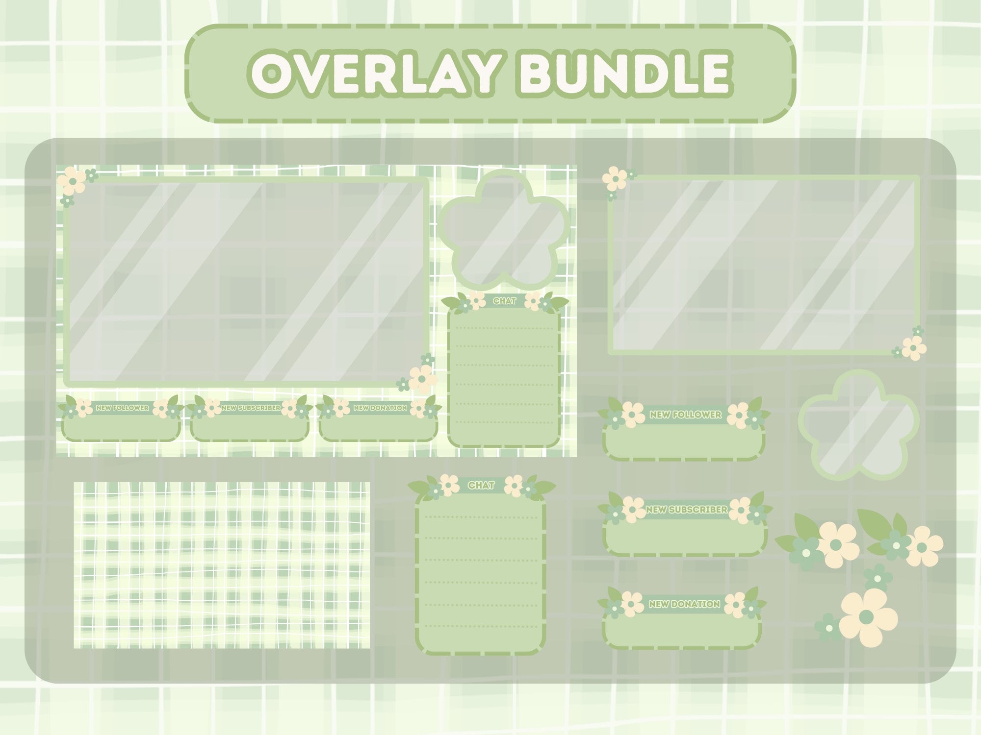 Stream Overlay Bundle for Twitch, Cute Sage Flower Theme Overlay, Soft ...