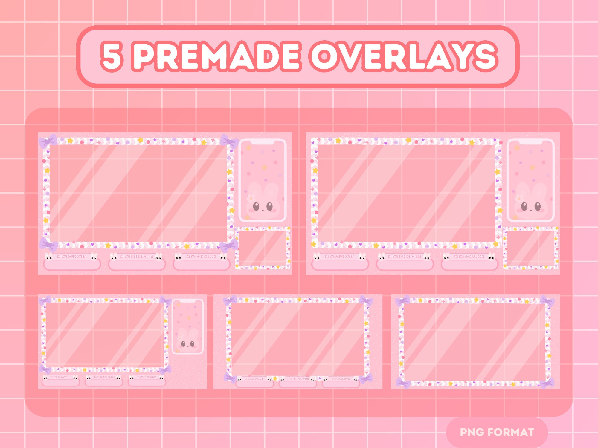 Animated Stream Overlay Package for Twitch, Cute Decoden Theme Overlay ...