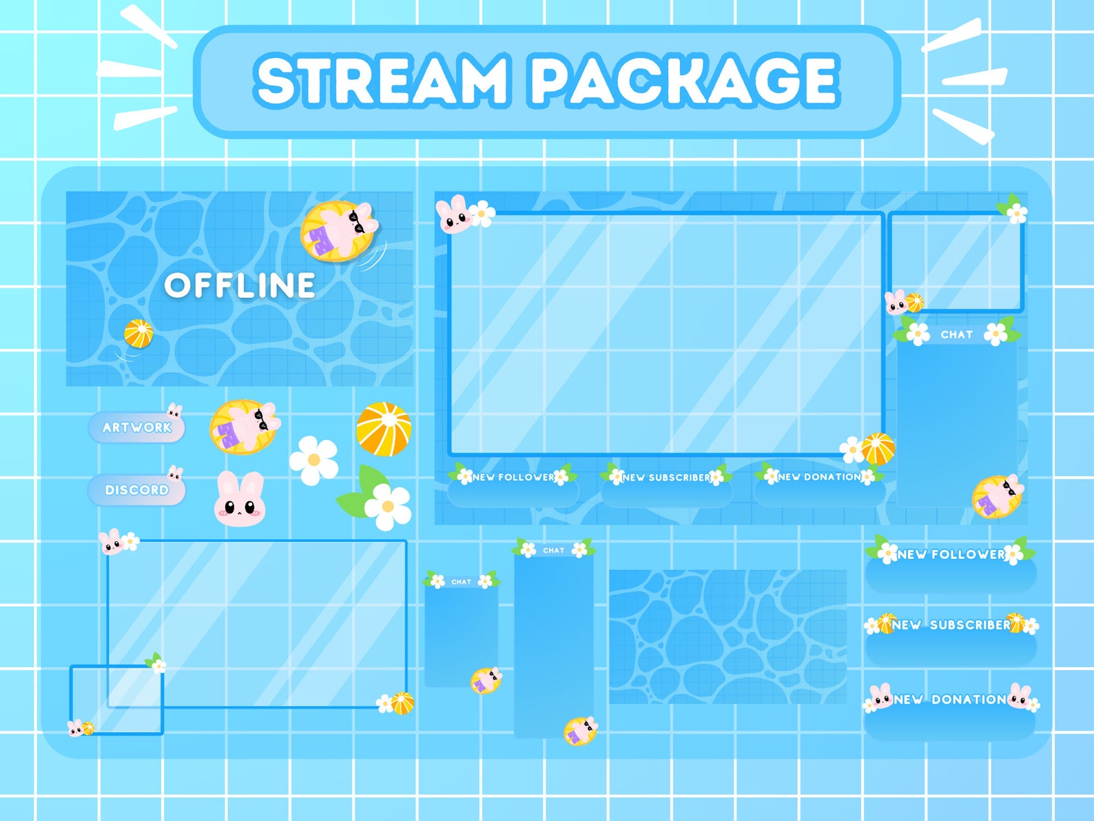 Animated Stream Overlay Package for Twitch, Cute Summer Theme Overlay ...