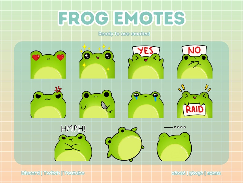 Cute Frog Emotes, Emotes for Twitch Discord Youtube, Green Frog Emotes ...