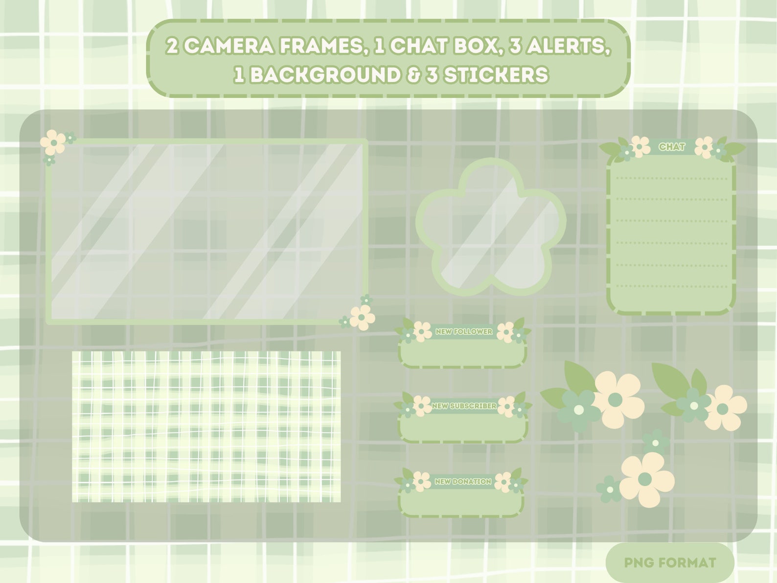 Stream Overlay Bundle for Twitch, Cute Sage Flower Theme Overlay, Soft ...