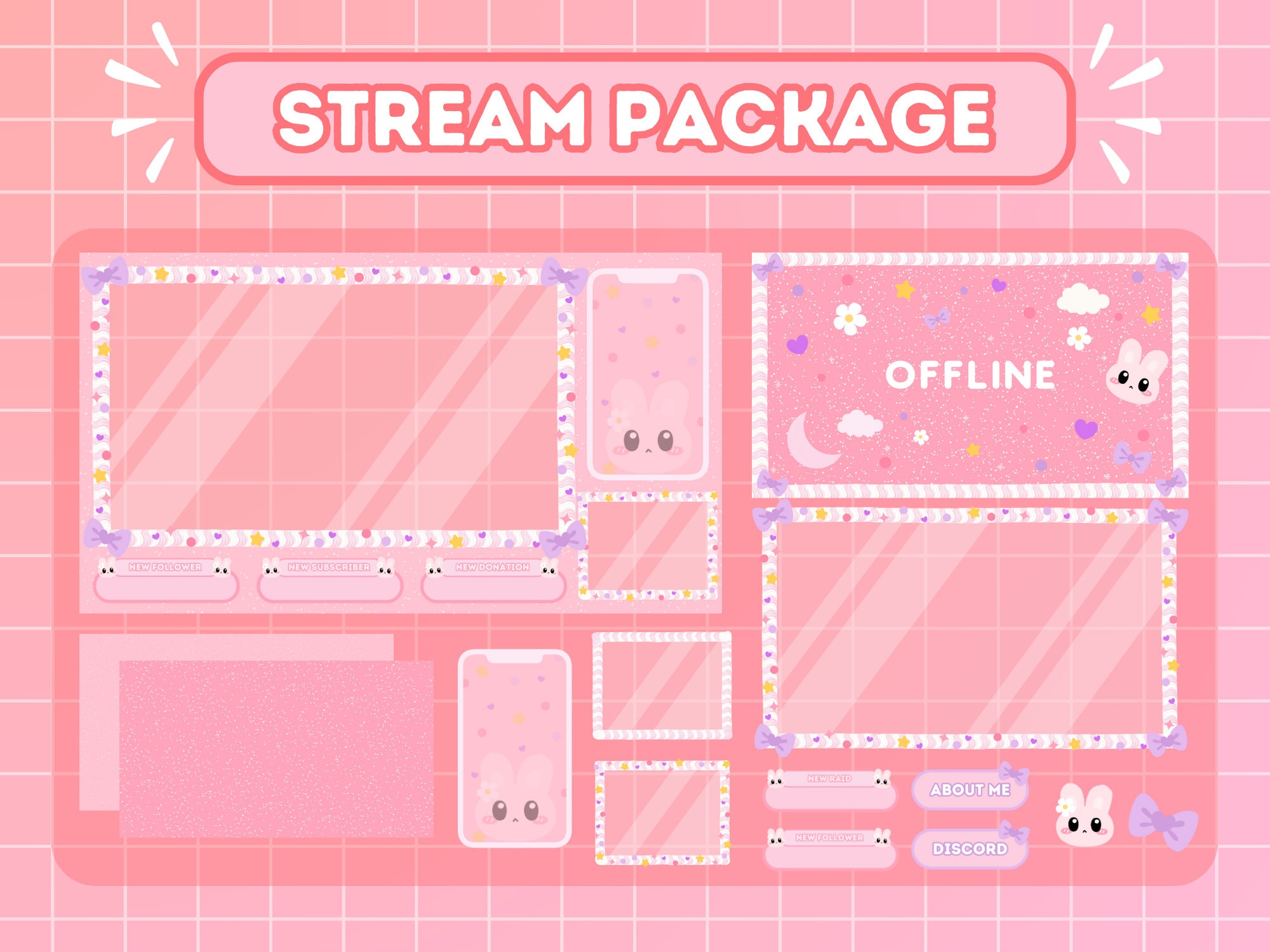 Animated Stream Overlay Package for Twitch, Cute Decoden Theme Overlay ...