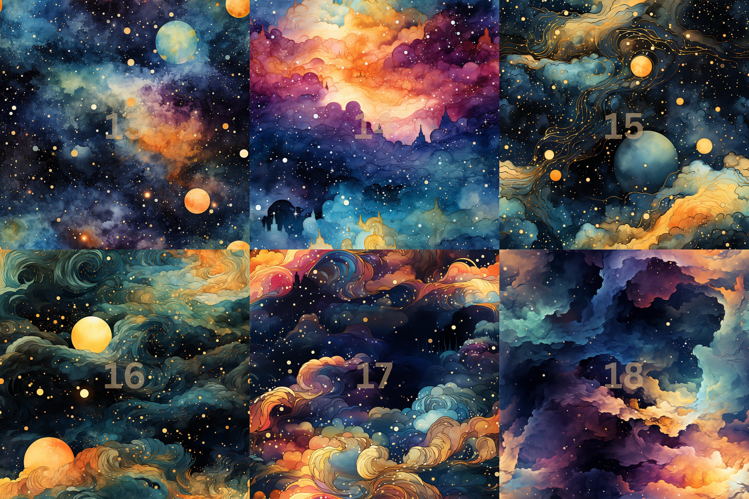 18 Seamless Celestial Theme Patterns Celestial Skies Digital Download 18 Pattern Bundle ...