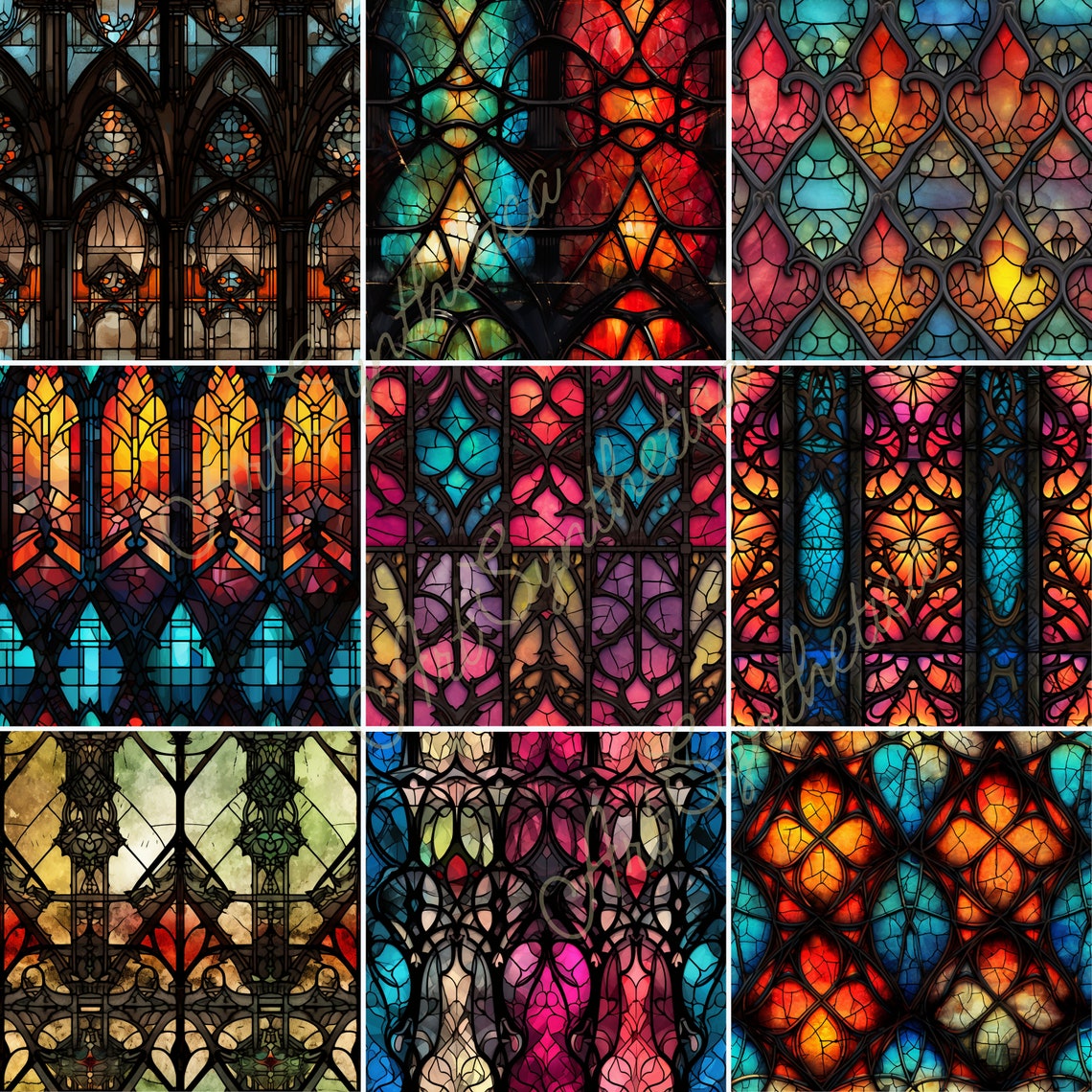 18 Seamless Gothic Stained Glass Patterns | Windows | Digital Download ...
