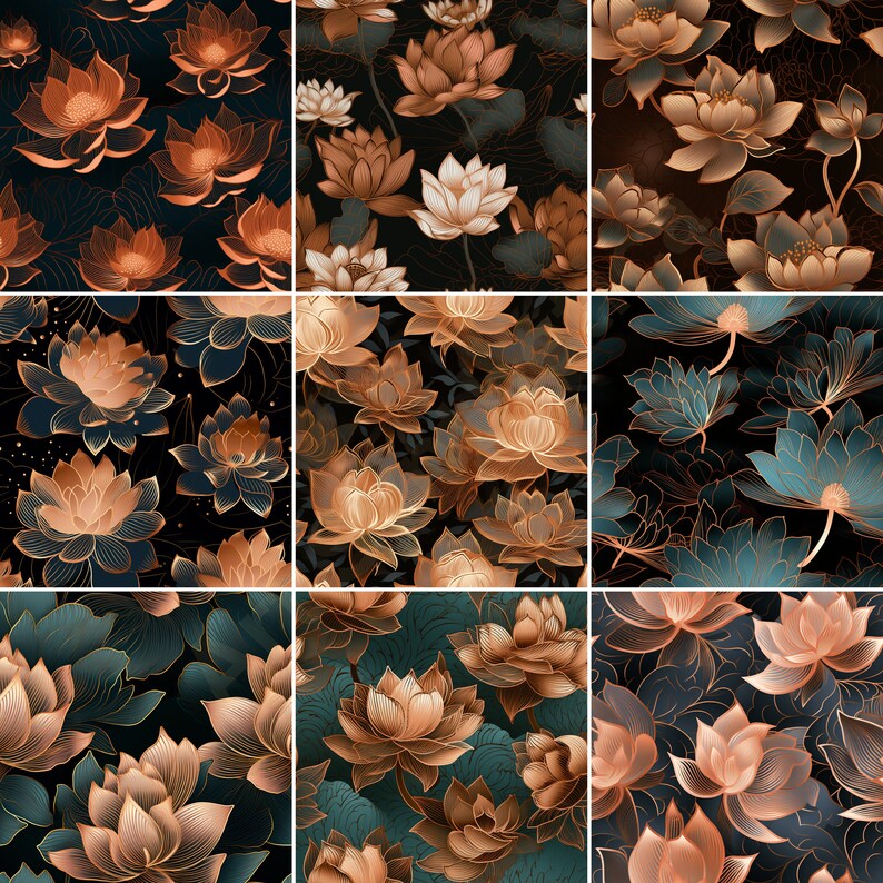 18 Seamless Copper Flowers Patterns Copper Flora Digital Download 18 ...