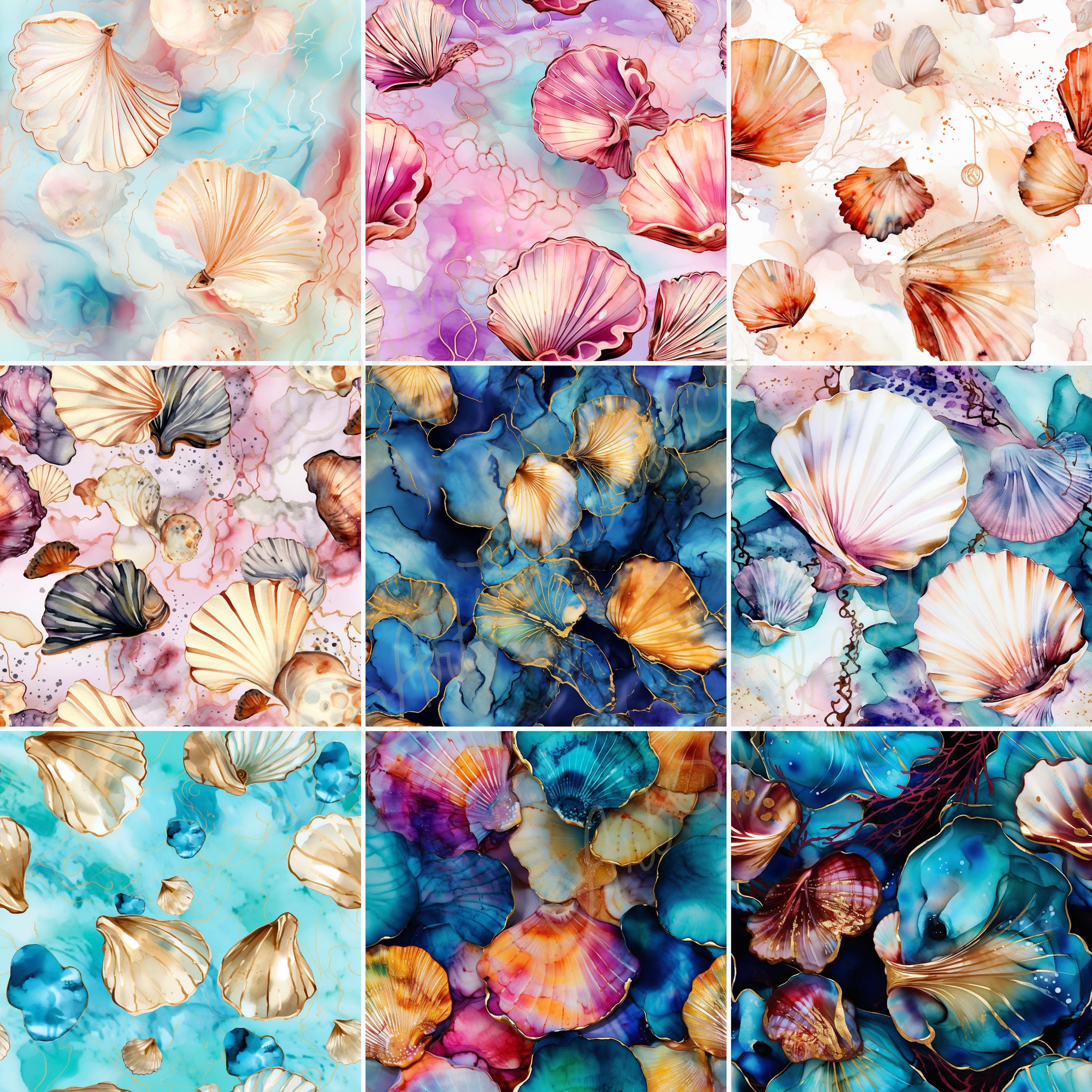 18 Seamless Seashell Patterns Seashells Digital Download 18 Pattern ...