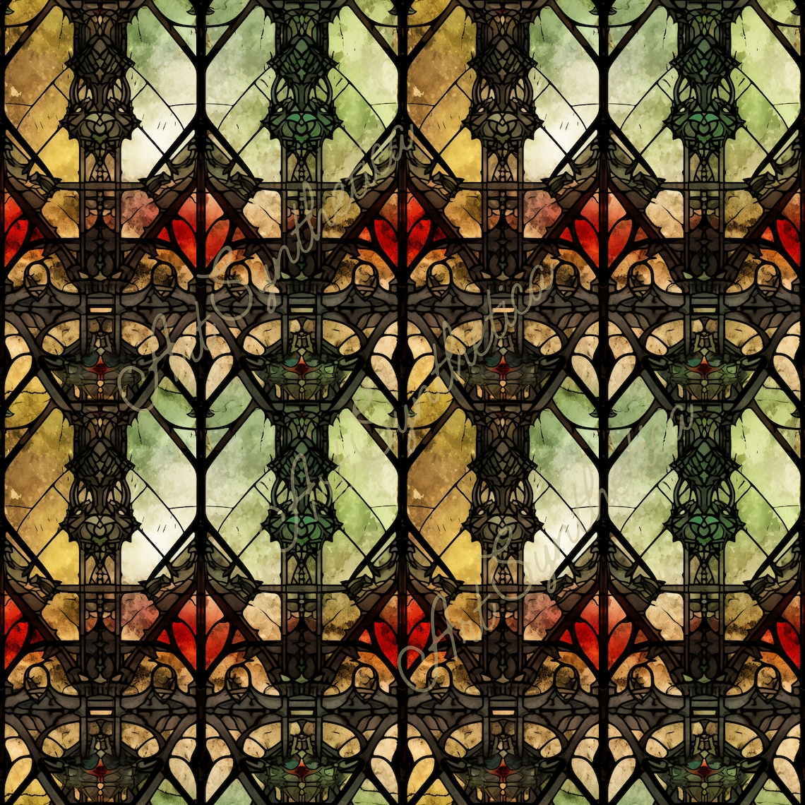 18 Seamless Gothic Stained Glass Patterns Windows Digital Download 18 ...