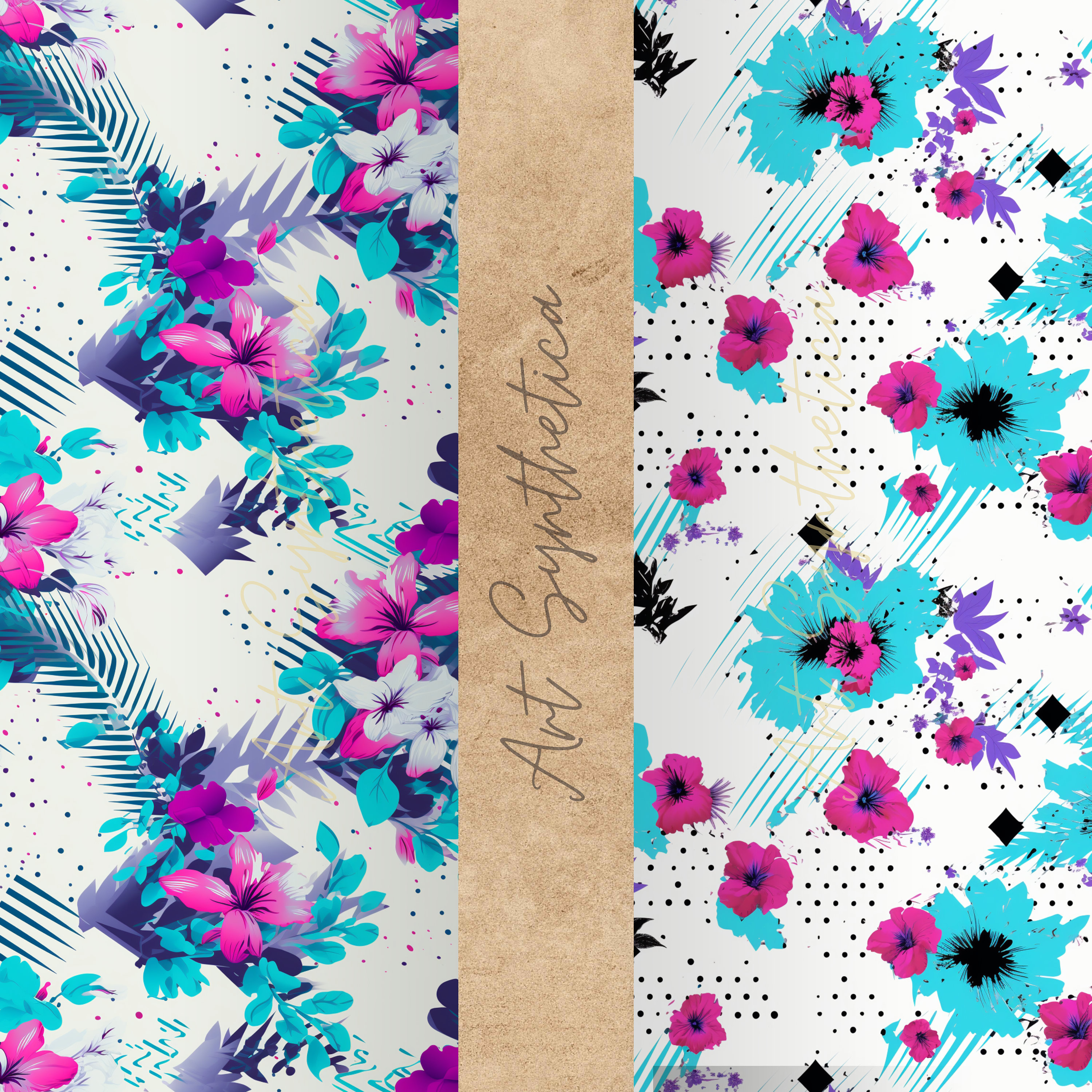 18 Seamless Floral Vaporwave Patterns | Floral Vaporwave | Digital ...
