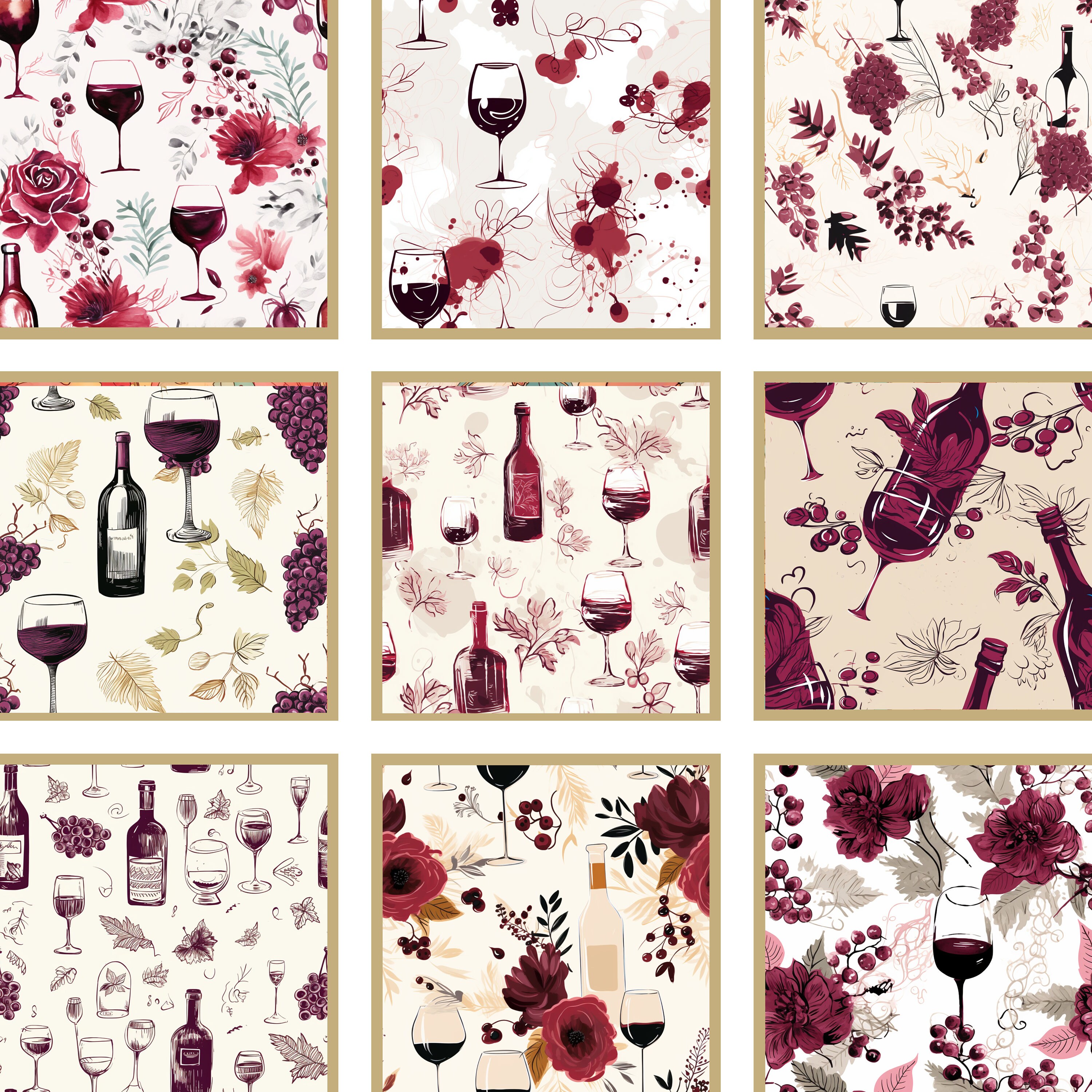 18 Seamless Wine Theme Patterns | Modern Remedy | Digital Download | 18 ...