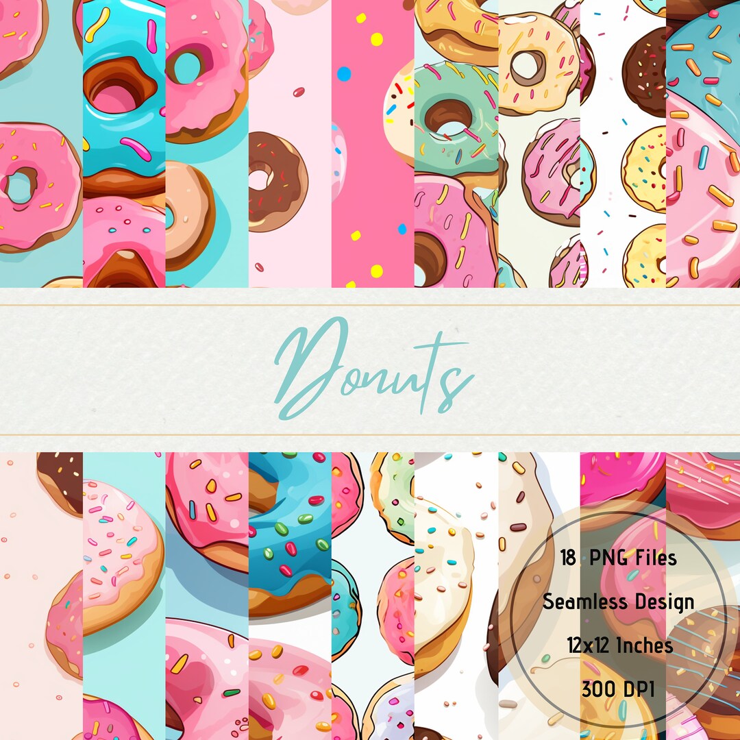 18 Seamless Donut Patterns | Donuts | Digital Download | 18 Pattern ...