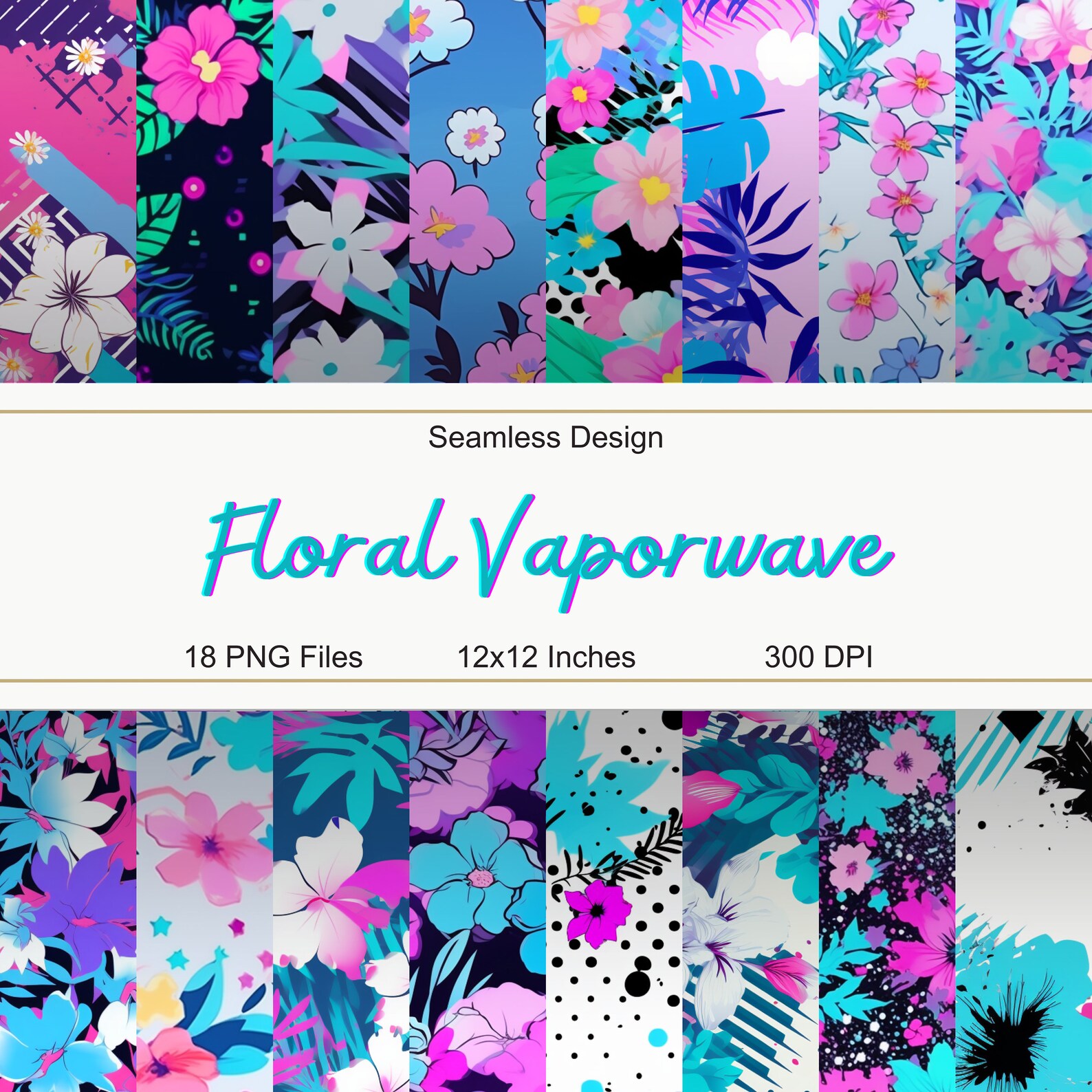 18 Seamless Floral Vaporwave Patterns | Floral Vaporwave | Digital ...