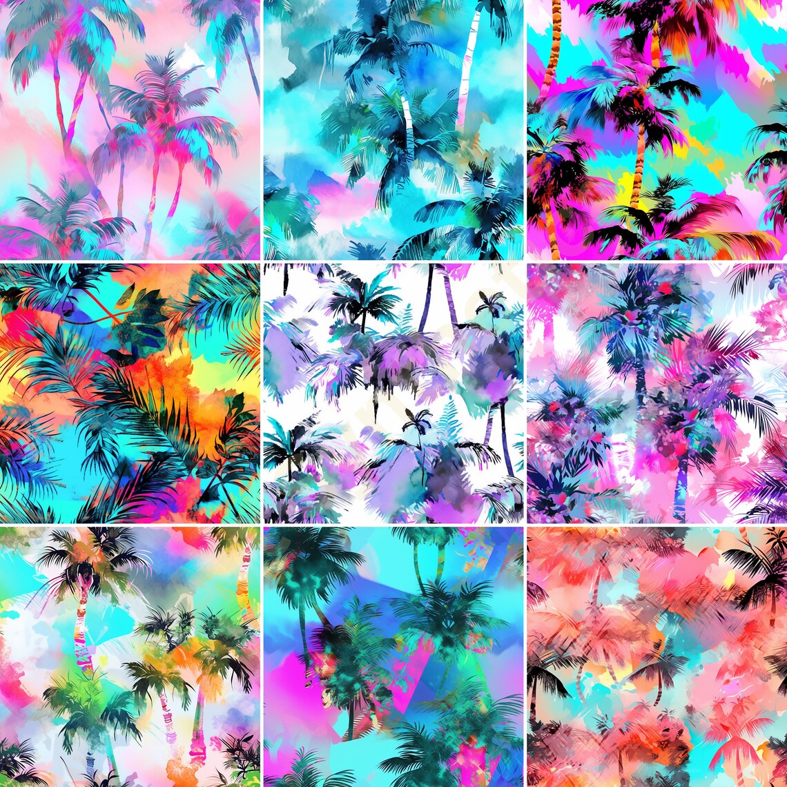 18 Seamless Abstract Palm Tree Patterns | Palm Trees | Digital Download ...