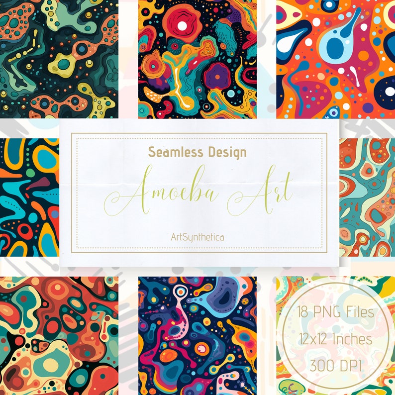 18 Seamless Abstract Patterns | Amoeba Art | Digital Download | 18 ...