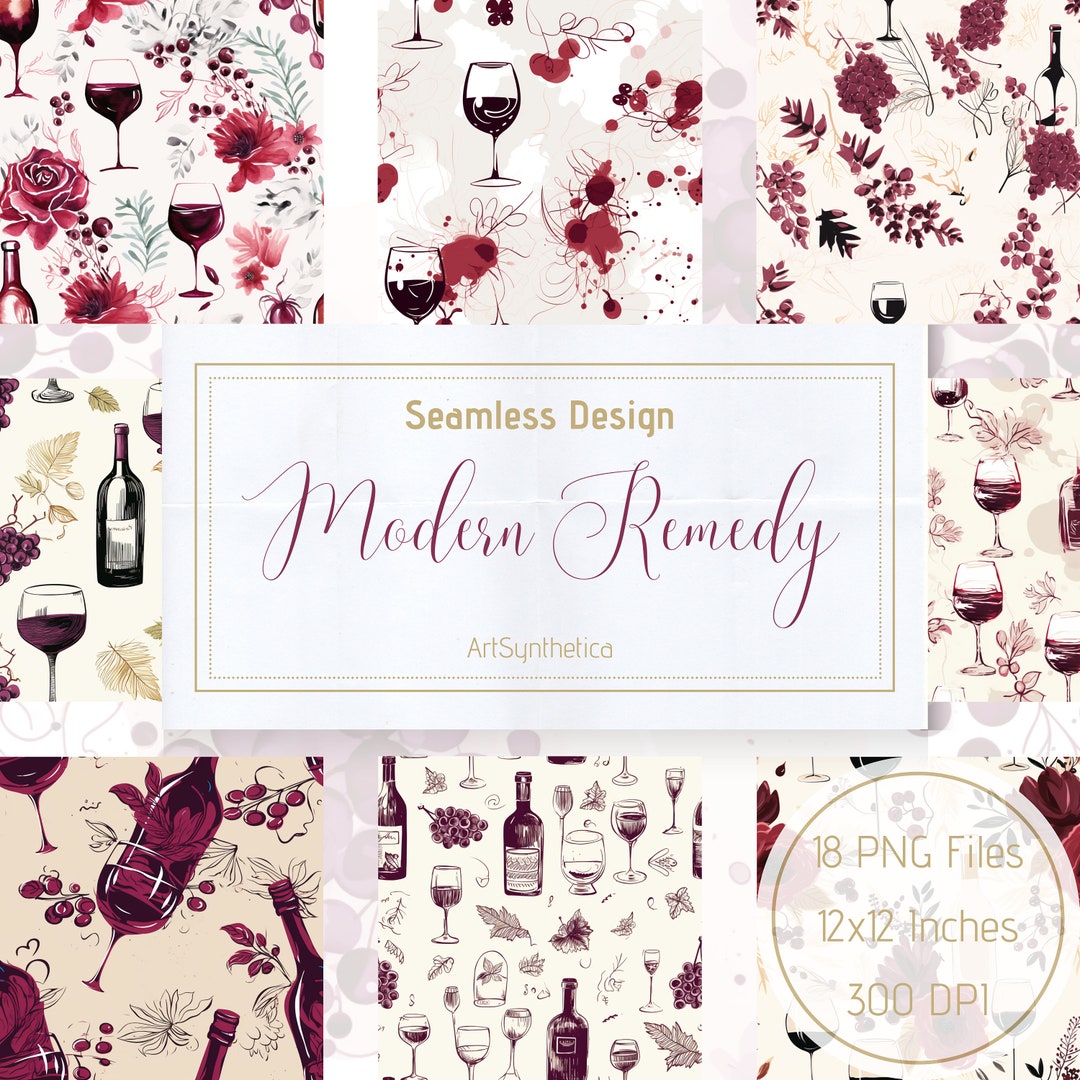 18 Seamless Wine Theme Patterns | Modern Remedy | Digital Download | 18 ...