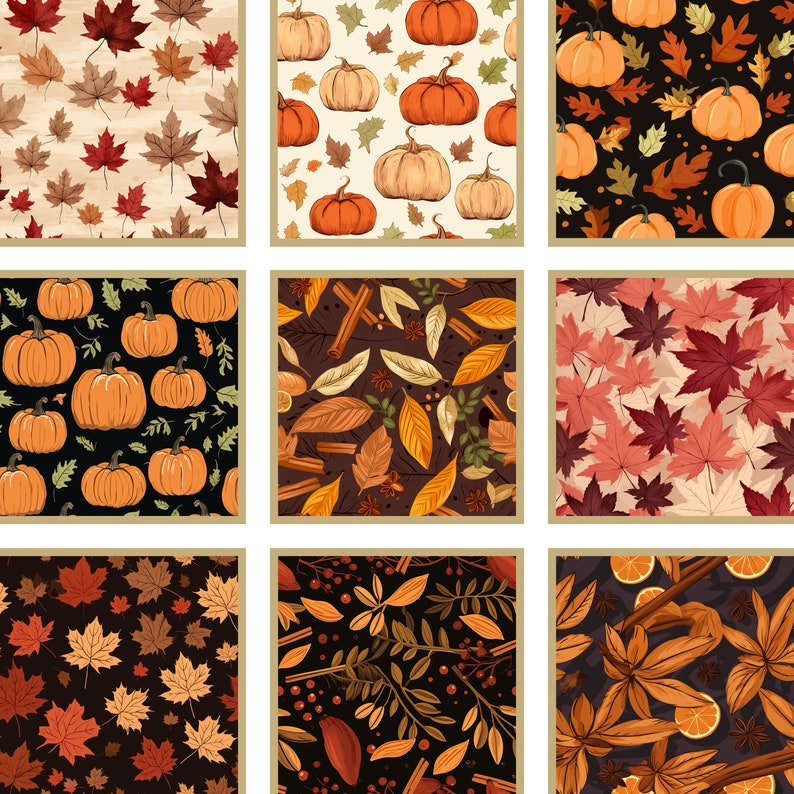 18 Seamless Autumn Theme Patterns | Autumn | Digital Download | 18 ...