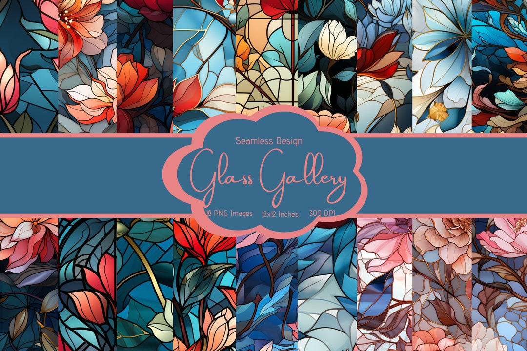 18 Seamless Stained Glass Patterns | Glass Gallery | Digital Download ...