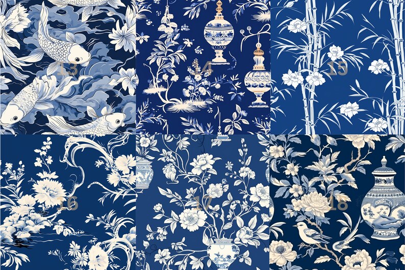 18 Seamless Chinoiserie Patterns | Chinoiserie Charm | Digital Download ...