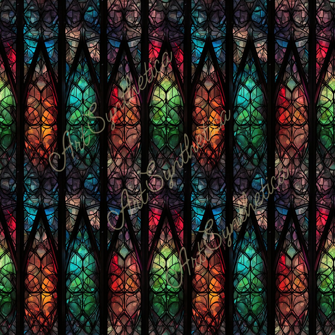 18 Seamless Gothic Stained Glass Patterns | Windows | Digital Download ...