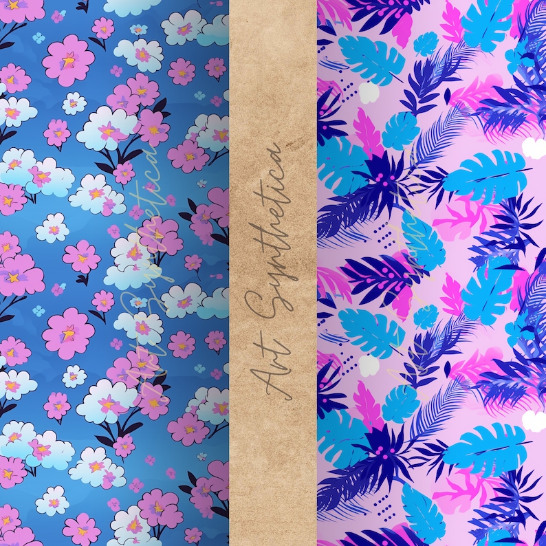 18 Seamless Floral Vaporwave Patterns | Floral Vaporwave | Digital ...