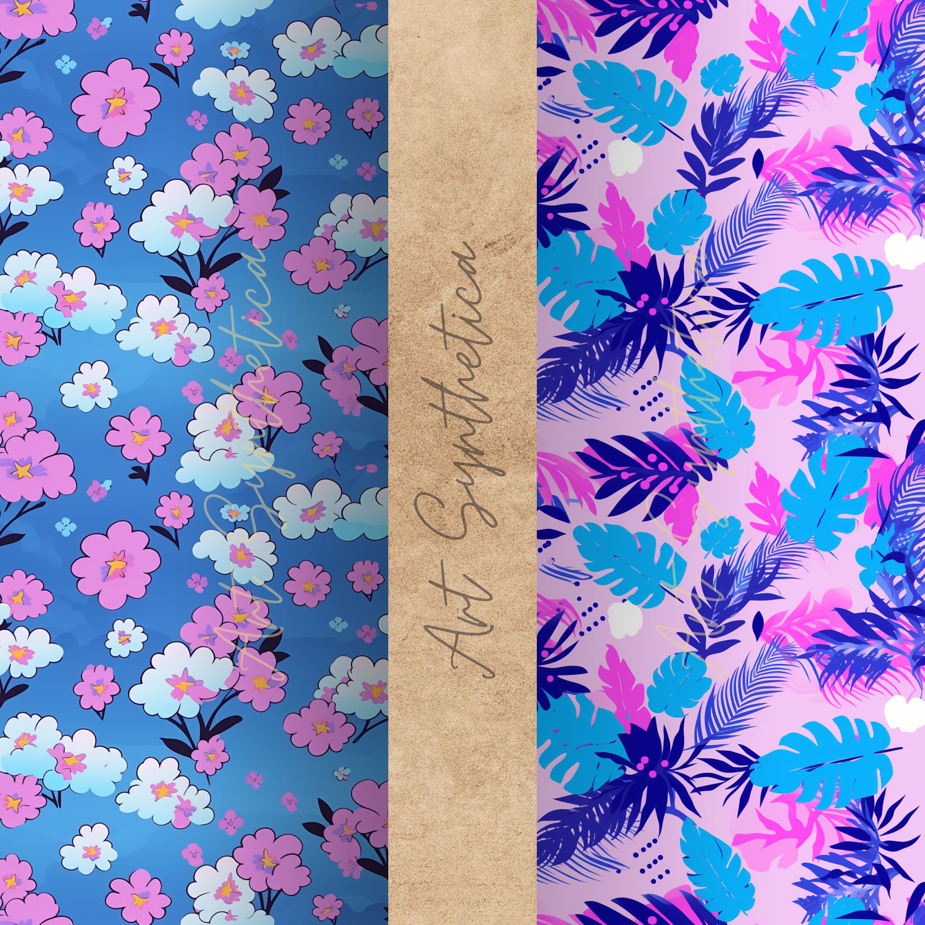 18 Seamless Floral Vaporwave Patterns | Floral Vaporwave | Digital ...