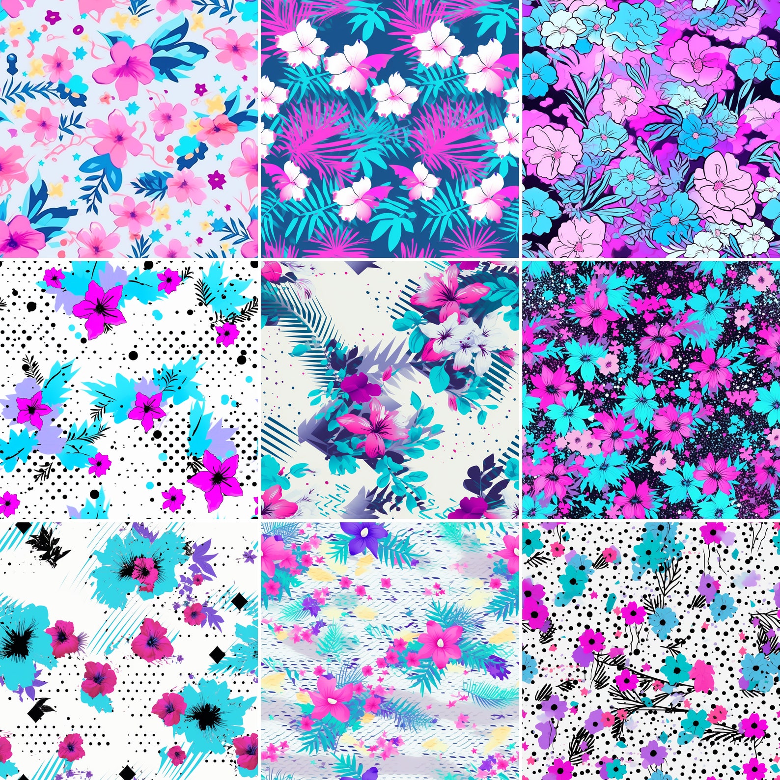 18 Seamless Floral Vaporwave Patterns | Floral Vaporwave | Digital ...