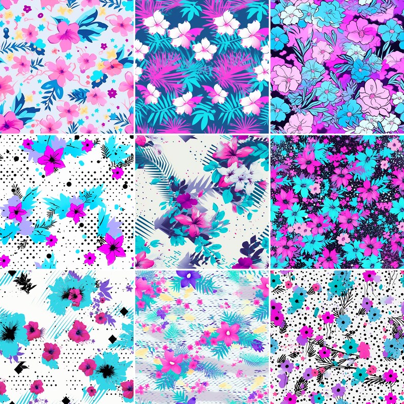18 Seamless Floral Vaporwave Patterns | Floral Vaporwave | Digital ...
