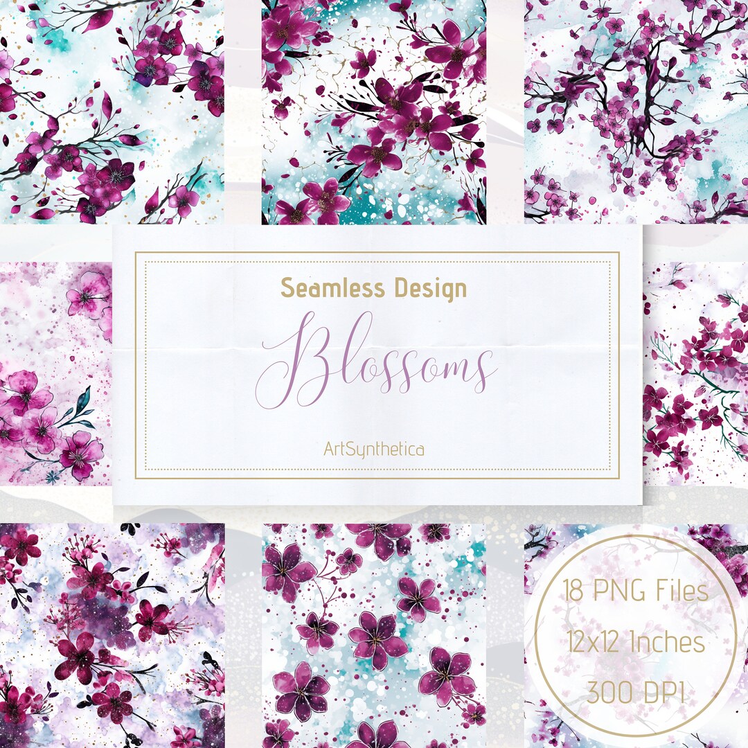 18 Seamless Cherry Blossoms Patterns | Blossoms | Digital Download | 18 ...