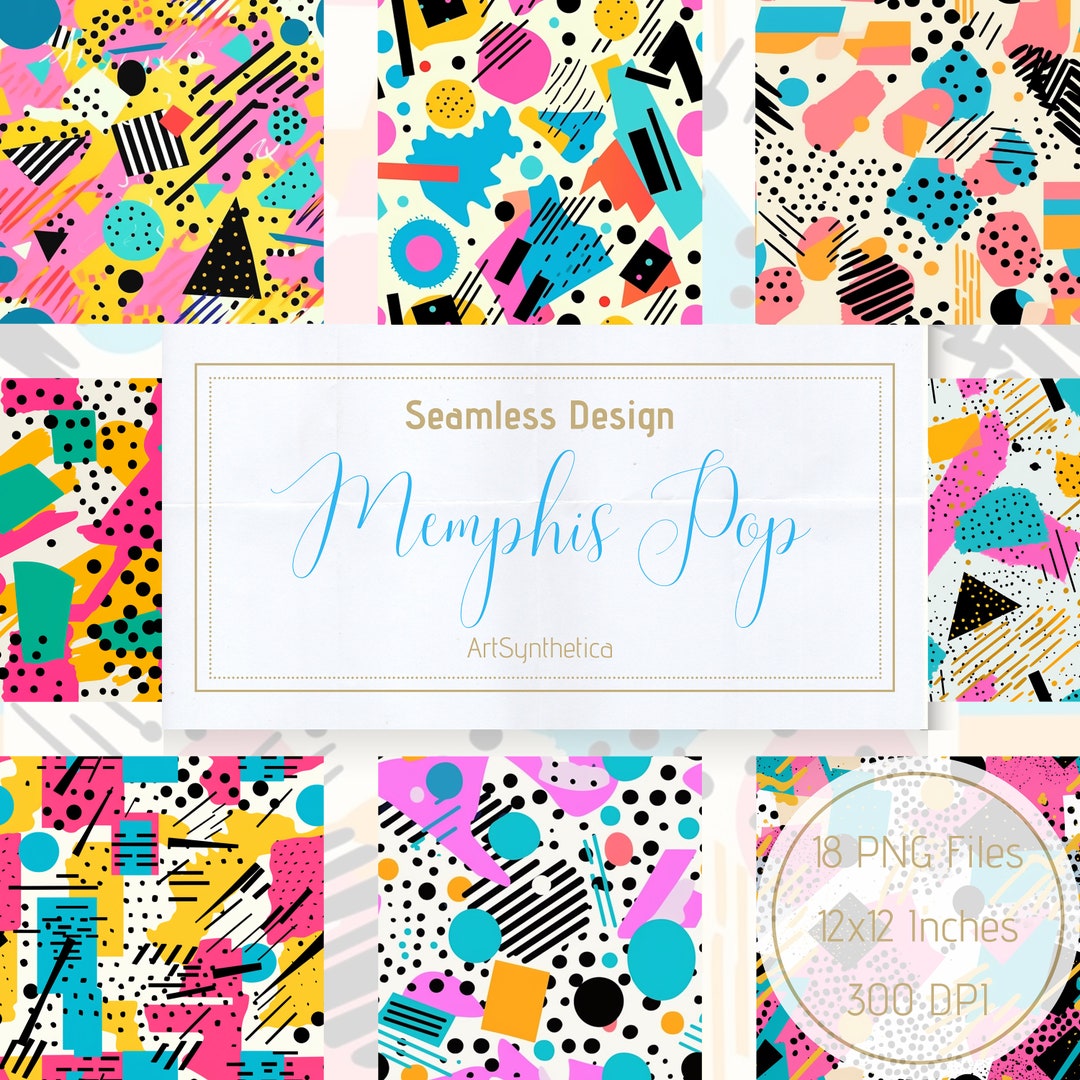18 Seamless Memphis Patterns | Memphis Pop | Digital Download | 18 ...