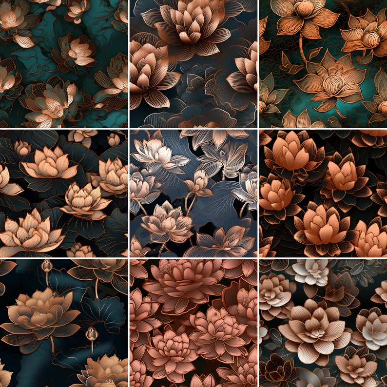 18 Seamless Copper Flowers Patterns | Copper Flora | Digital Download ...
